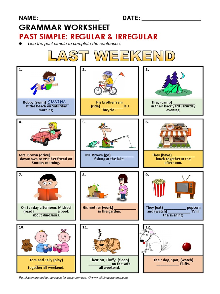 Past Simple: Regular & Irregular: Grammar Worksheet | PDF