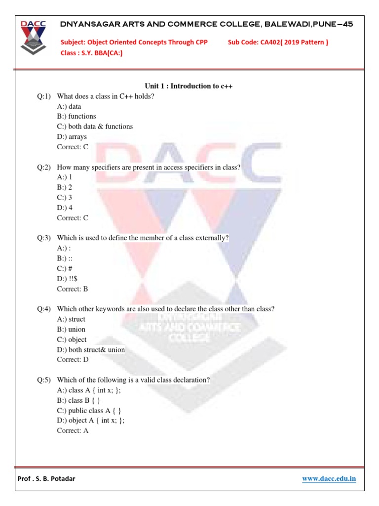 C++ MCQ Dacc | PDF | Class (Computer Programming) | Inheritance (Object ... C++ MCQ Dacc | PDF | Class (Computer Programming) | Inheritance (Object ...