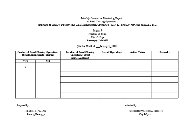 Lgu Compliance Assesment and Validation Form (Road Clearing) | PDF