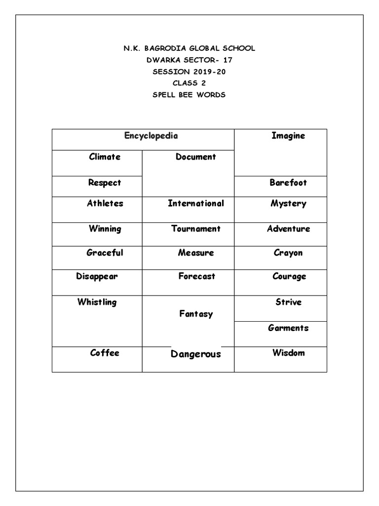 Spell Bee Class 2 | PDF