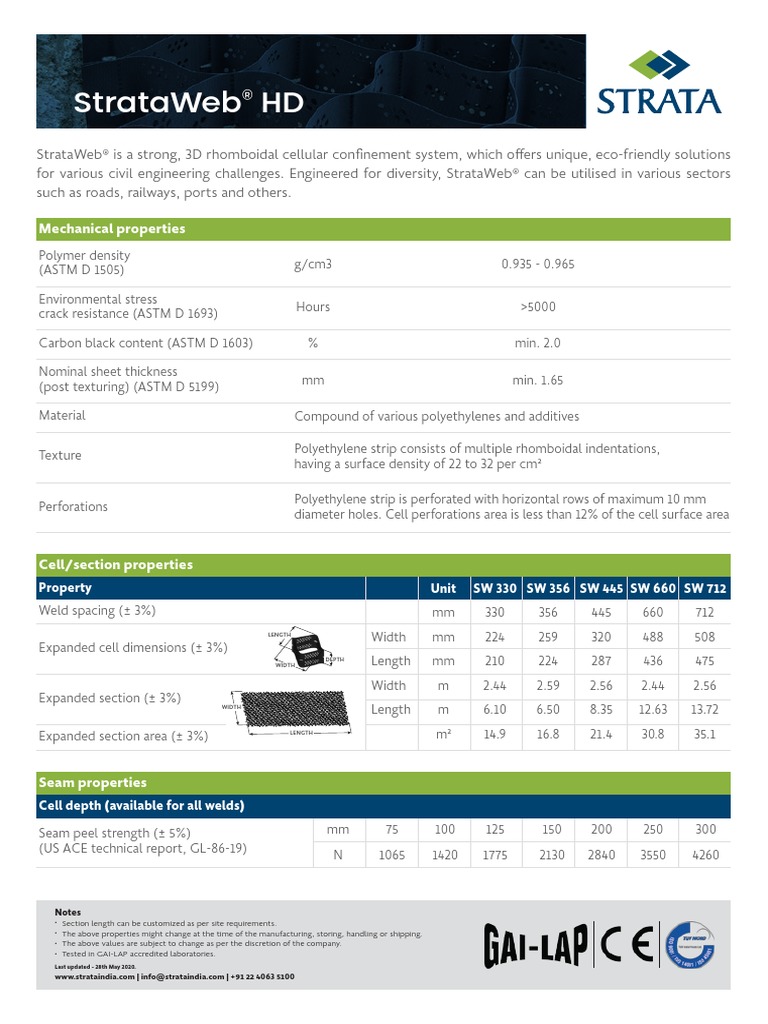 StrataWeb HD Datasheet | PDF | Polyethylene | Building Engineering