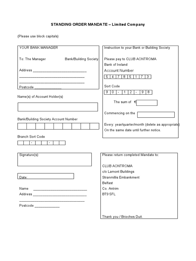 Standing Order Mandate Template | PDF
