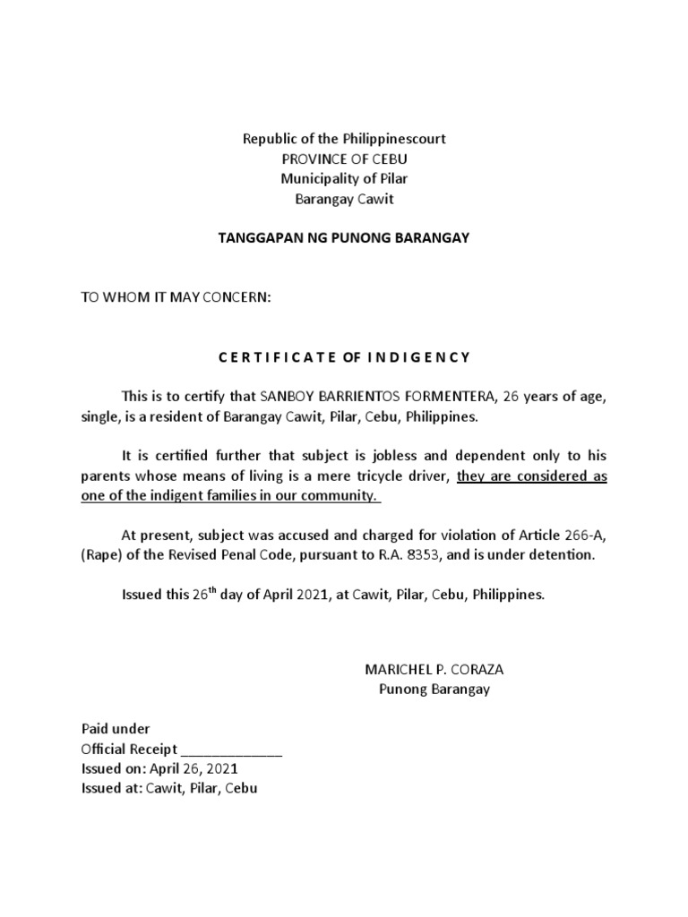 Certificate of Indigency | PDF