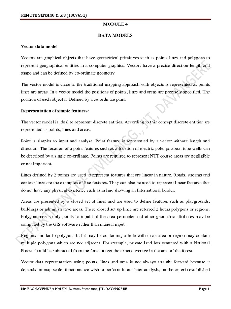 Data Models Vector Data Model: Remote Sensing & Gis (18Cv651) | PDF ...