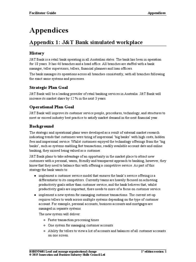 Appendices: Appendix 1: J&T Bank Simulated Workplace | PDF | Banks | Retail