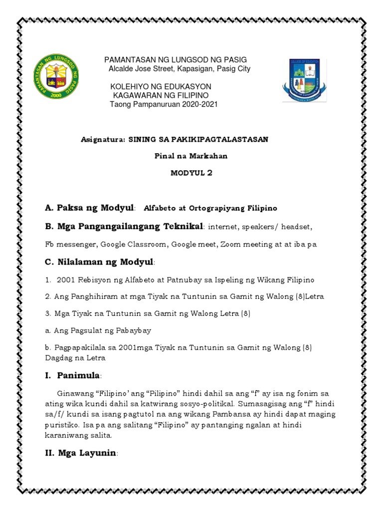 Module 7 - Sining Sa Pakikipagtalastasan | PDF