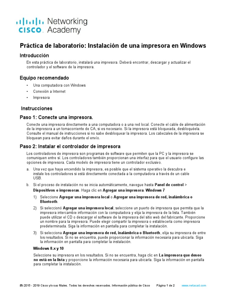 8.3.1.3 Lab - Install A Printer in Windows | PDF | Impresora ...