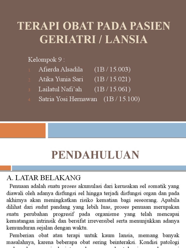 Terapi Obat untuk Lansia: Panduan Geriatri | PDF