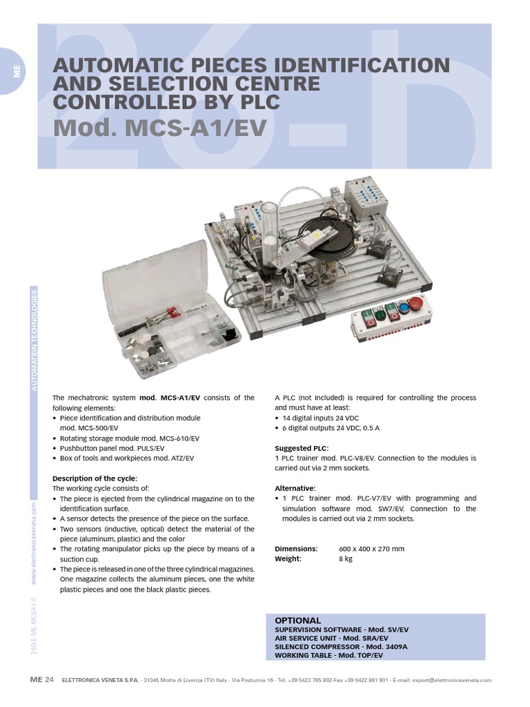 Mod. MCS-A1/EV: Automatic Pieces Identification and Selection Centre ...