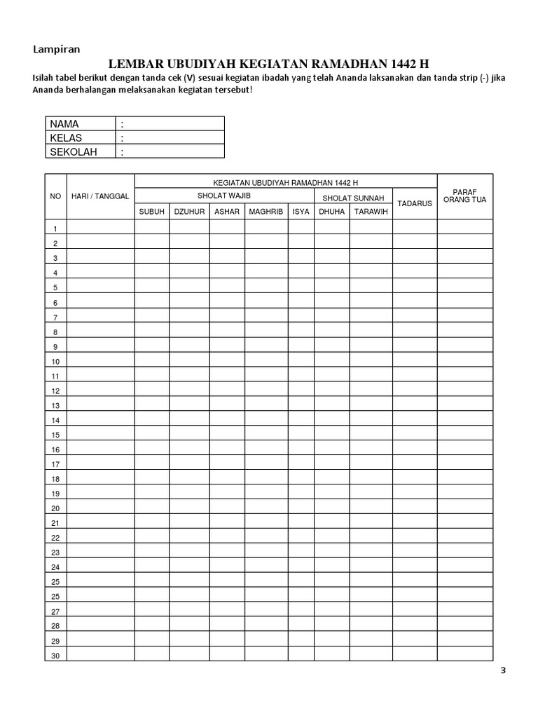 Lembar Kegiatan Ibadah Ramadhan 1442 H | PDF