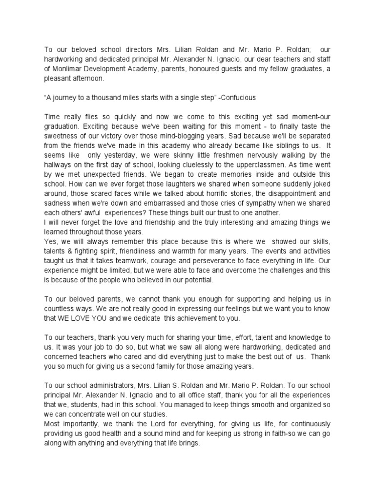 SHS Grad Speech | PDF | Wellness