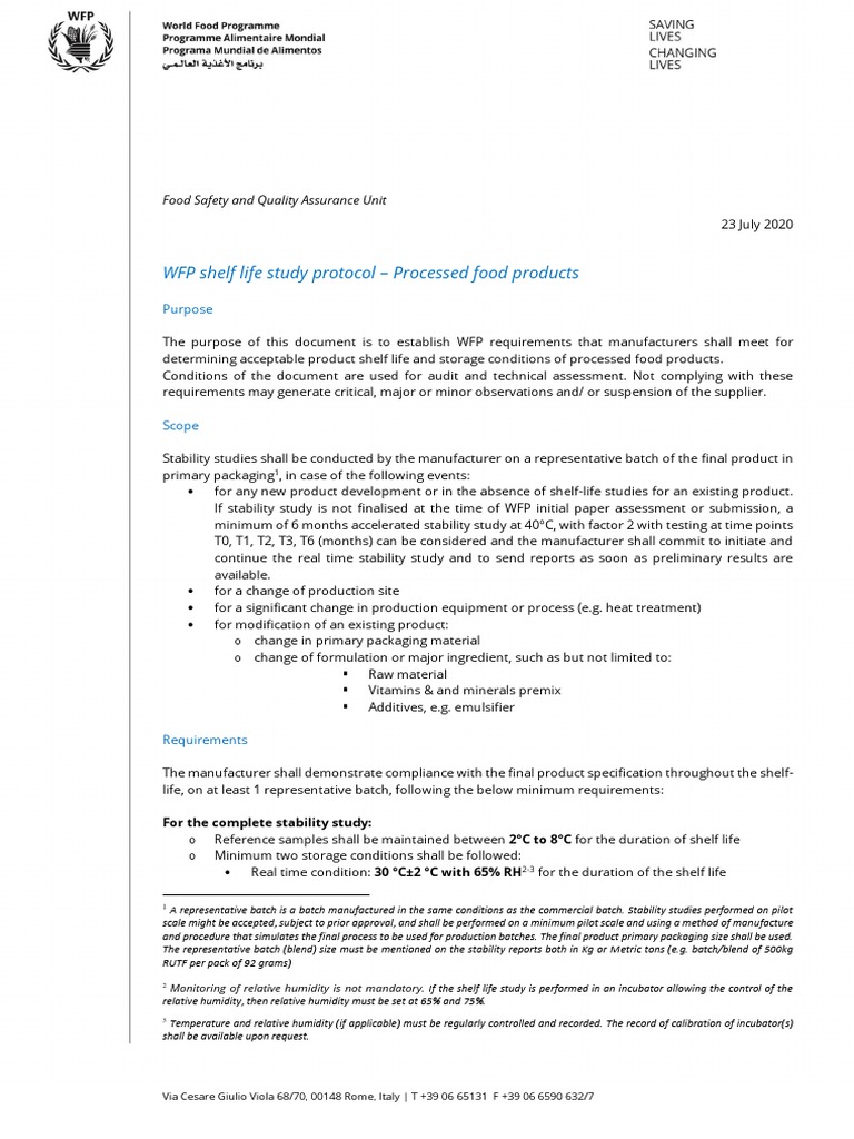 WFP Shelf Life Study Protocol - Processed Food Products: Food Safety ...