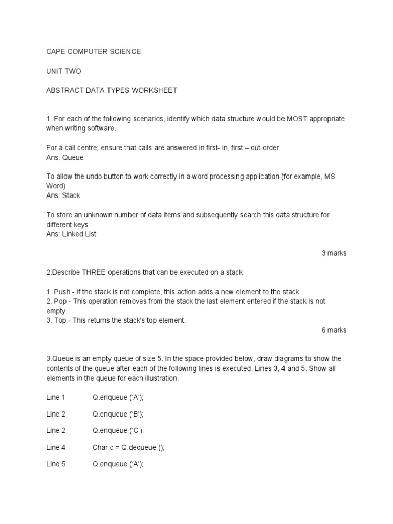 ADts Worksheet | PDF | Queue (Abstract Data Type) | Software Development ADts Worksheet | PDF | Queue (Abstract Data Type) | Software Development