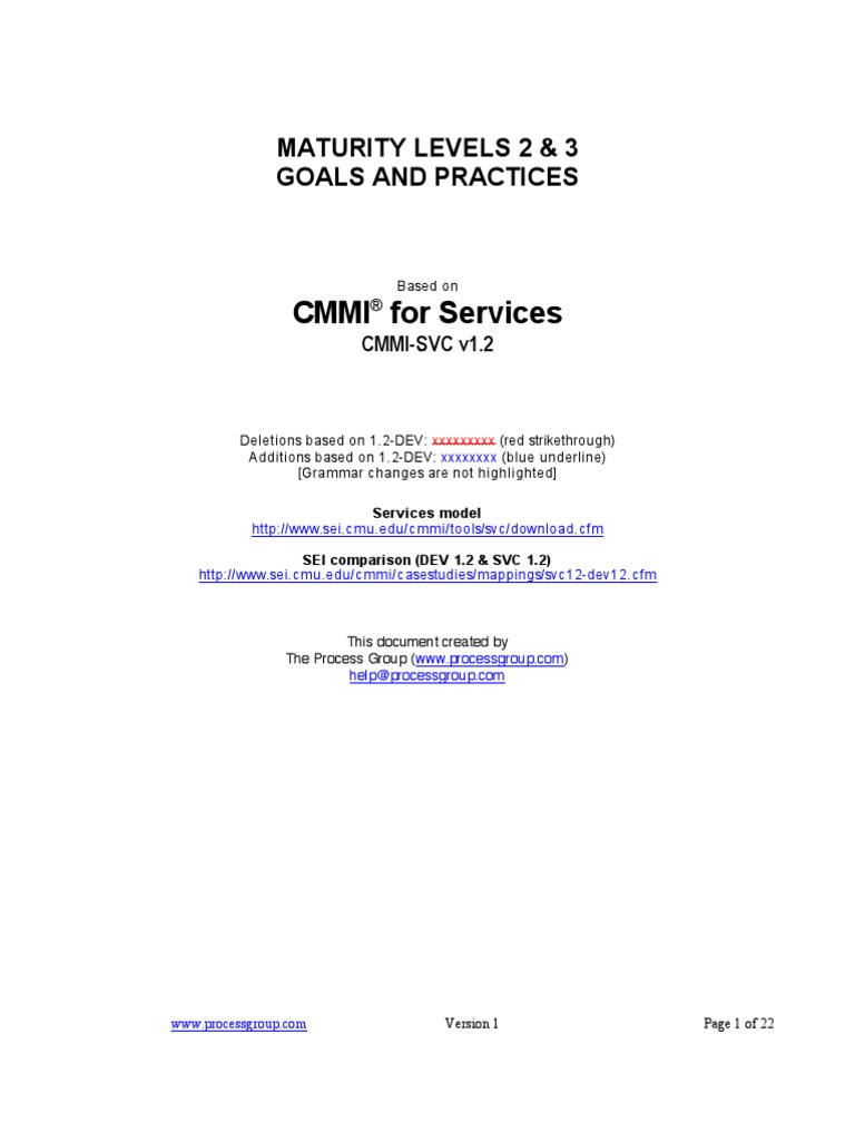 Cmmi For Services: Maturity Levels 2 & 3 Goals and Practices | PDF ...