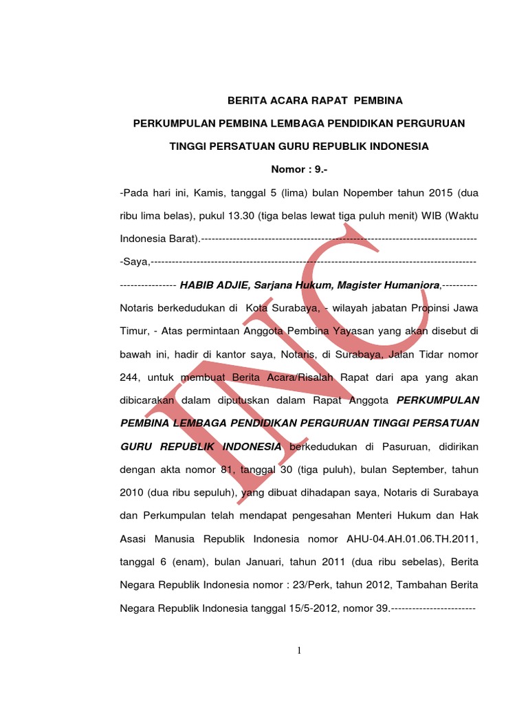 Contoh Berita Acara Perkumpulan | PDF