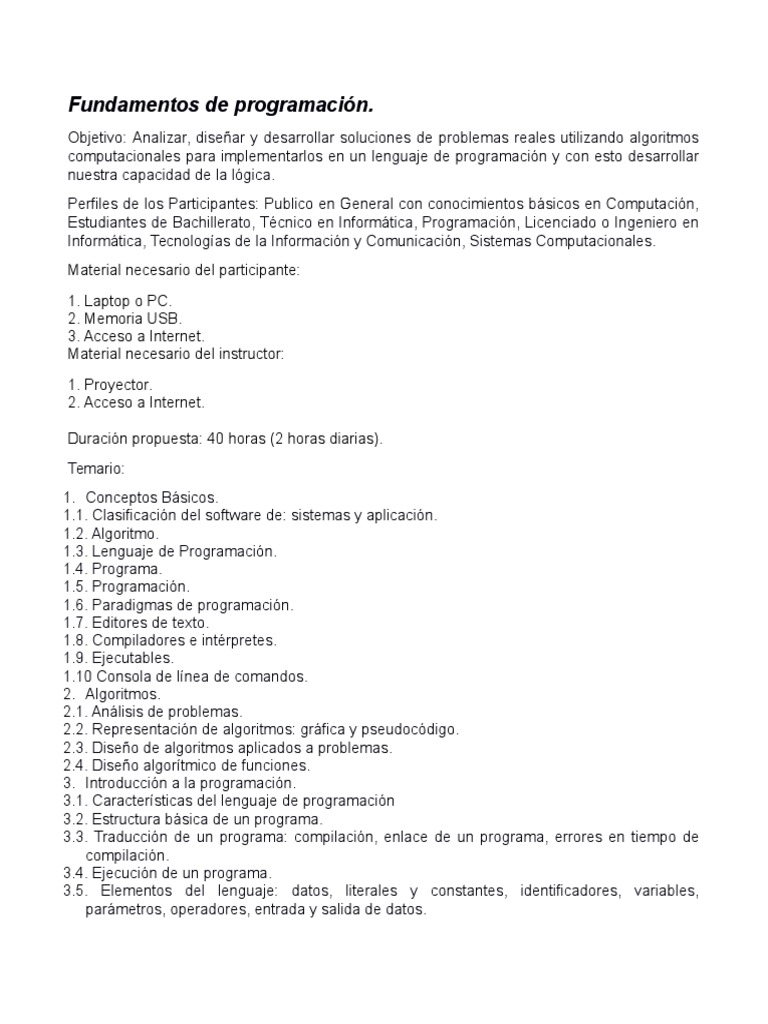Taller de Fundamentos de Programación | PDF