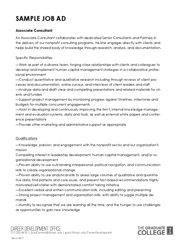 Sample Job Ad: Associate Consultant | PDF | Business | Art
