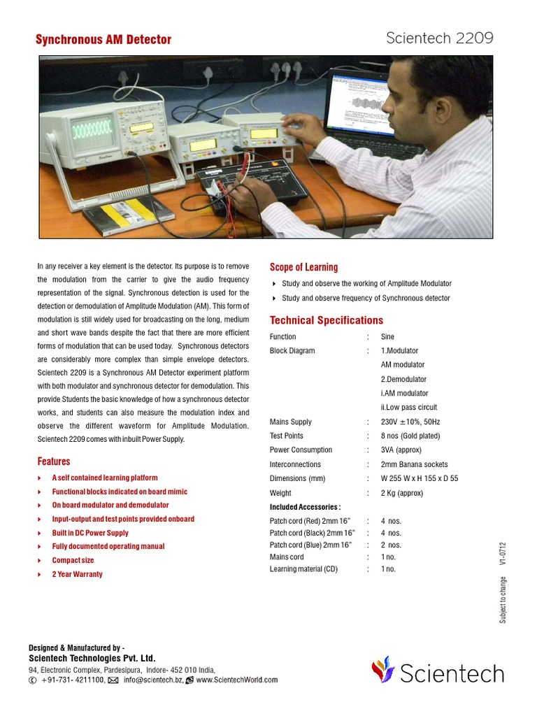 Scientech 2209 Synchronous AM Detector | PDF | Detector (Radio ...