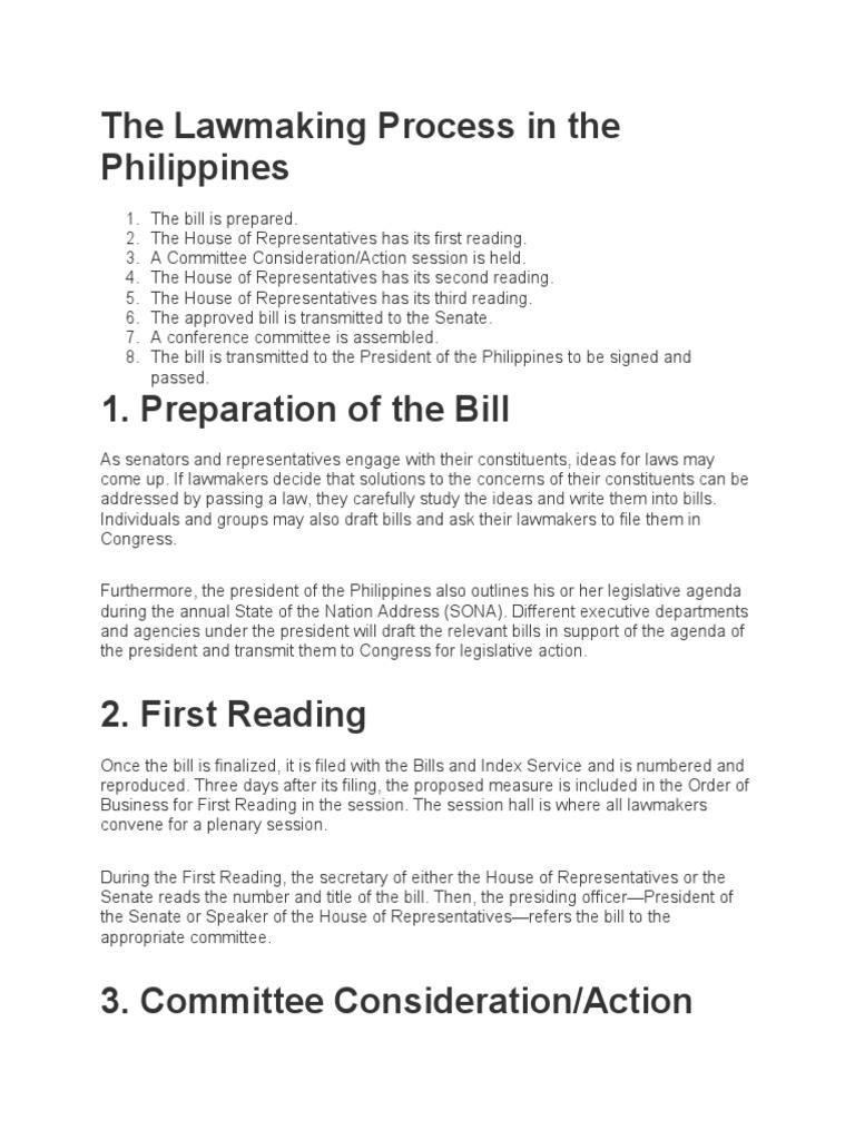 Lawmaking Steps in the Philippines | PDF | Bill (Law) | Committee