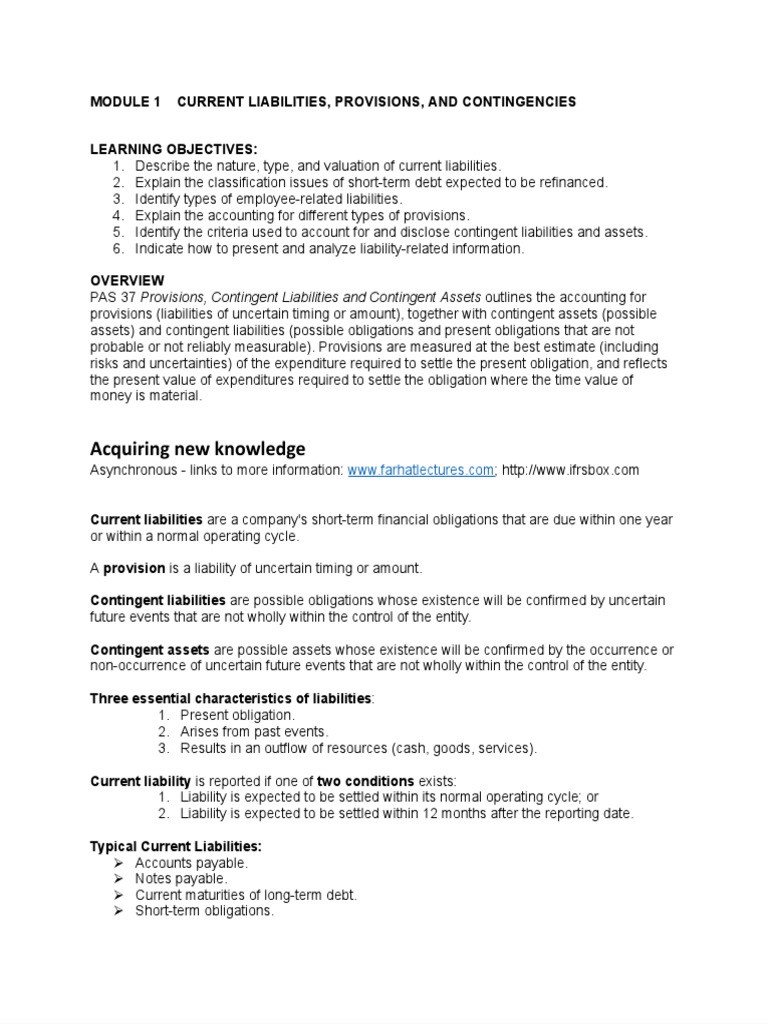 Module 1 Current Liabilities Provisions and Contingencies | PDF | Bonds ...