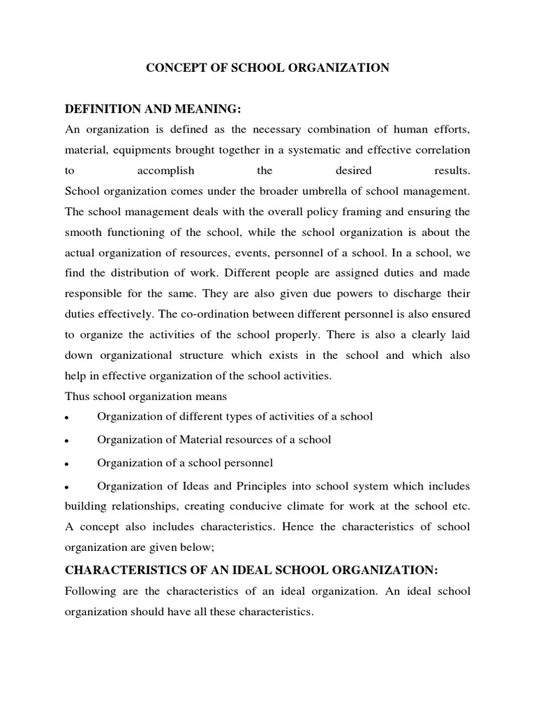 CONCEPT OF SCHOOL ORGANIZATION - Uday Kymar | PDF | Goal | Psychology