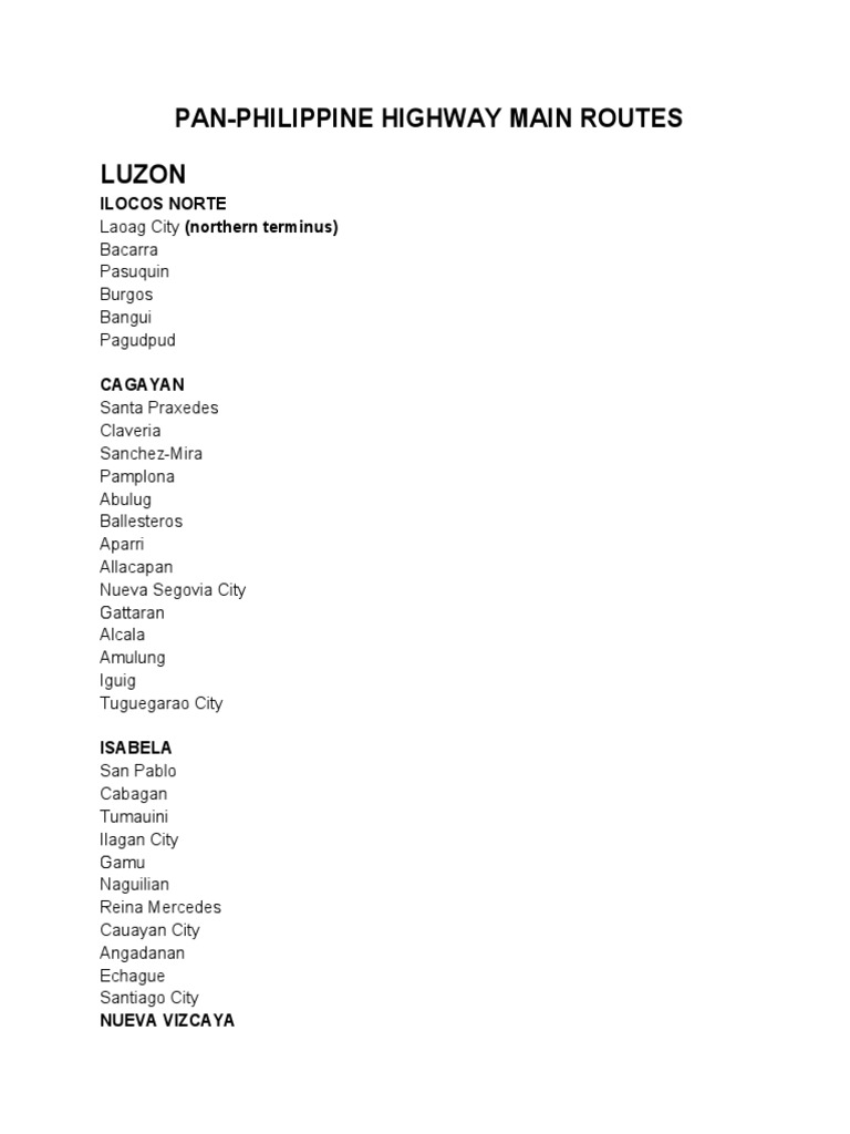 Pan-Philippine Highway Routes | PDF | Philippines