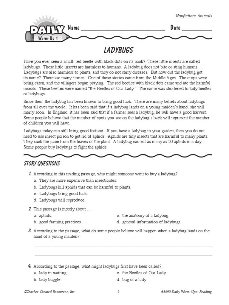 Daily Warm-Ups Reading Week 1 | PDF | American Bison | Bison