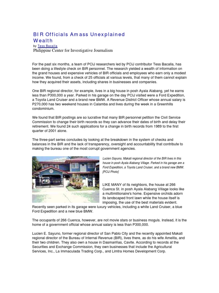 Bir Officials Amass Unexplained Wealth With Photos | PDF | United ...