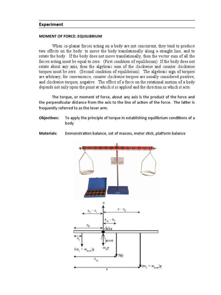 Moment of Force Equilibrium Experiment | PDF | Torque | Weighing Scale