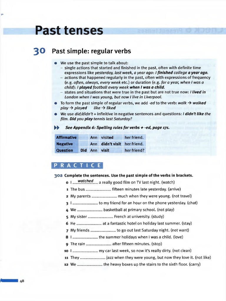 Past Tenses: Past Simple: Regular Verbs | PDF | Linguistic Typology ...