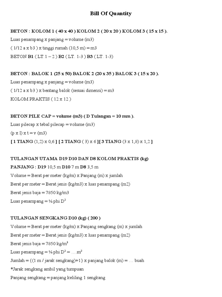 Lembar Bill of Quantity Konstruksi | PDF | Teknologi & Rekayasa