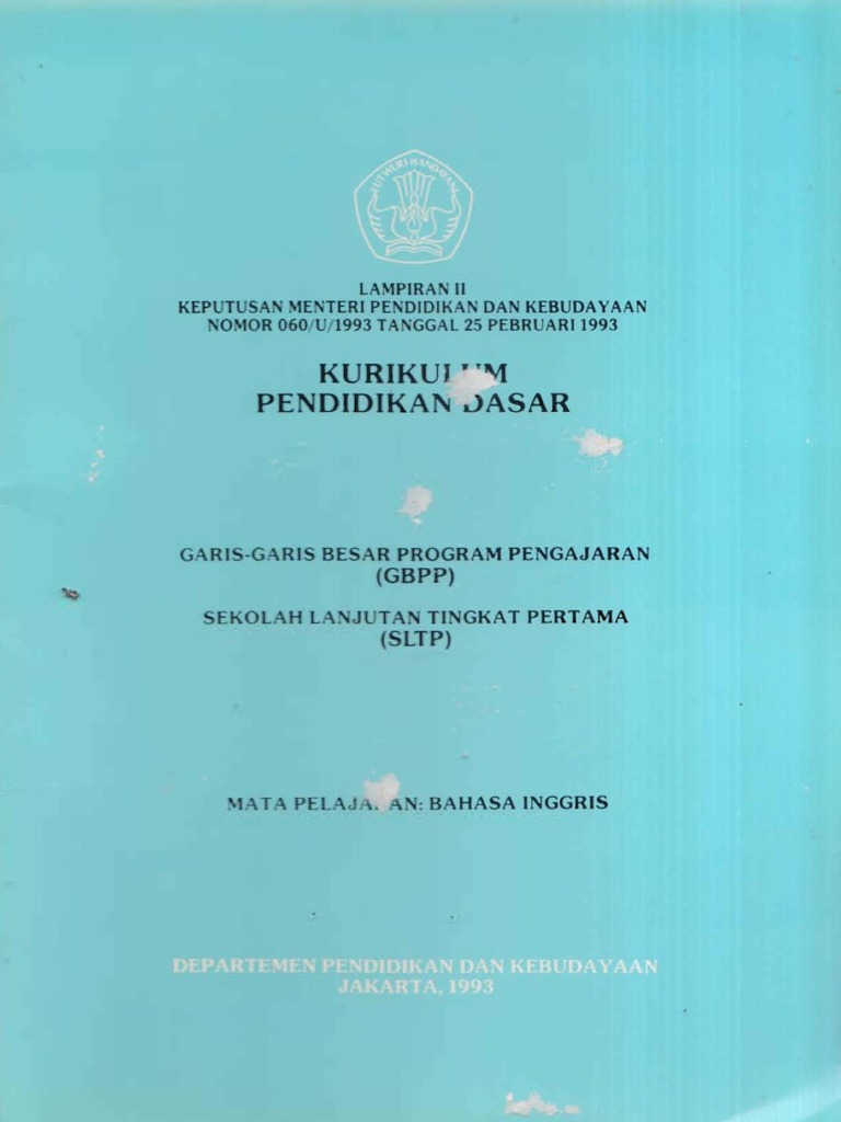 Kurikulum Pendidikan Dasar GBPP SLTP Mata Pelajaran Bahasa Inggris 1993 | PDF