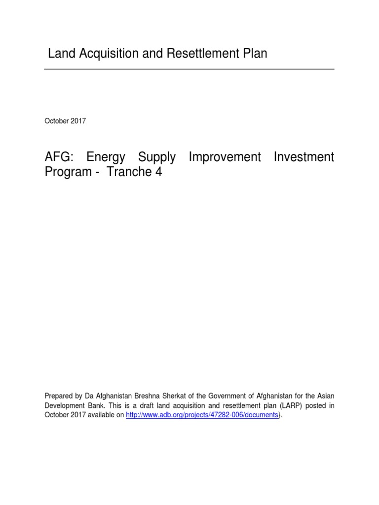 Land Acquisition and Resettlement Plan: October 2017 | PDF | Electrical ...