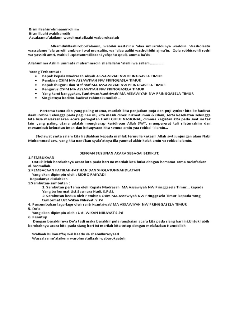 Naskah Susunan Acara Hari Guru | PDF