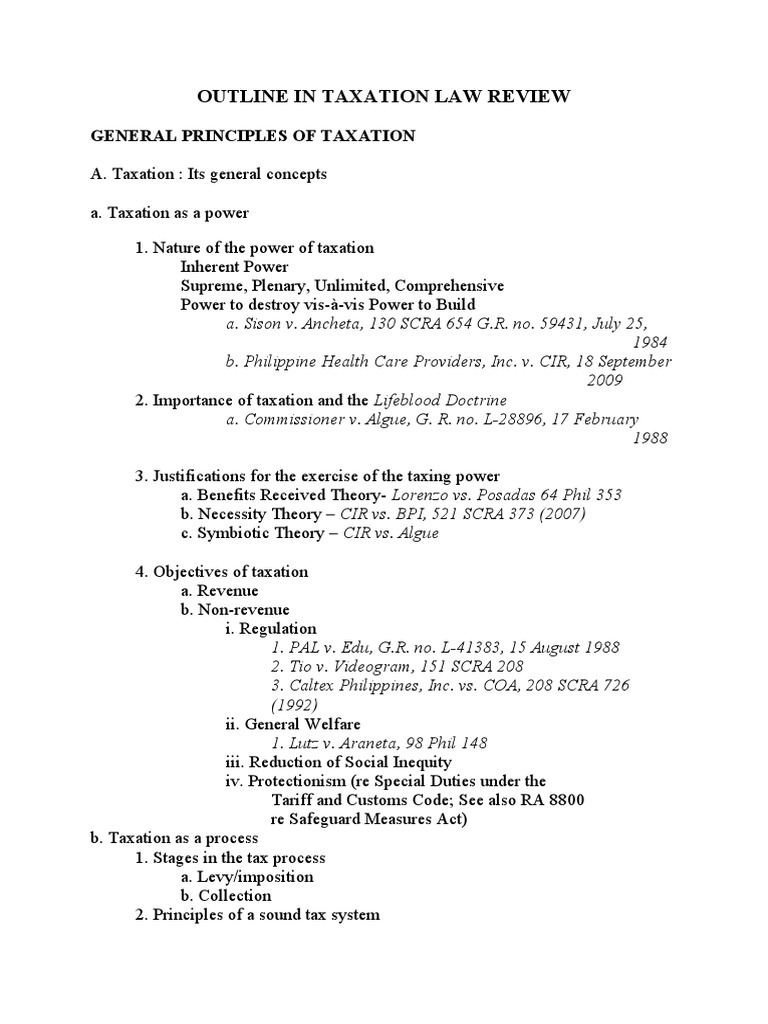 Taxlaw Review Outline - General Principles and Remedies | PDF ...