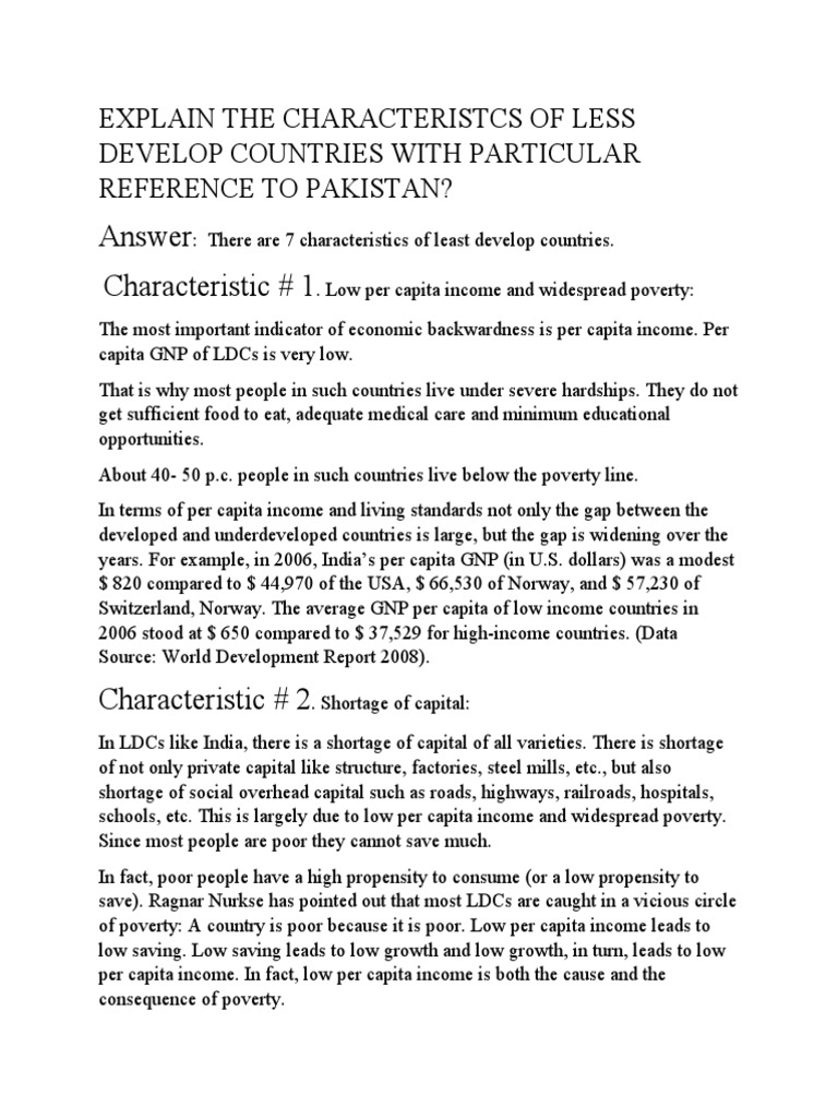 Characteristics of Less Developed Countries | PDF | Developing Country ...