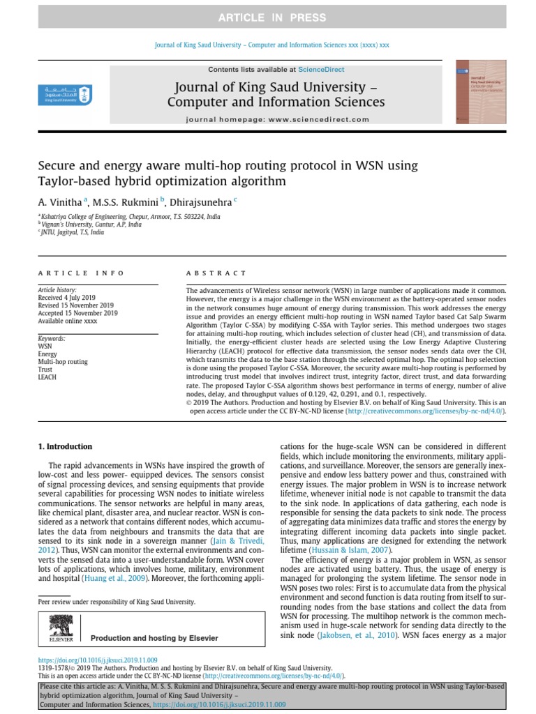 Secure and Energy Aware Multi-Hop Routing Protocol in WSN Using Taylor-Based Hybrid Optimization ...