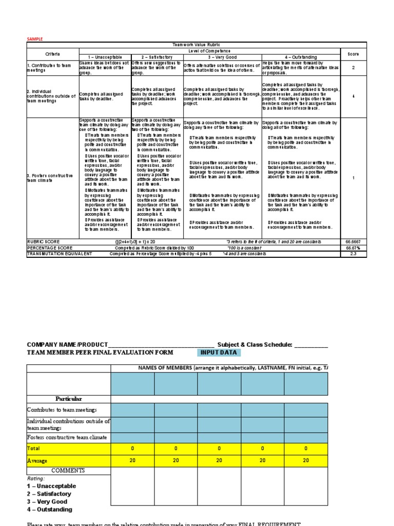 Teamwork Rubrics RATING Form-FINAL | PDF | Rubric (Academic) | Human Nature