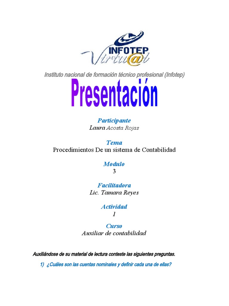 Tarea Modulo 3 Infotep | PDF | Capital (economía) | Contabilidad