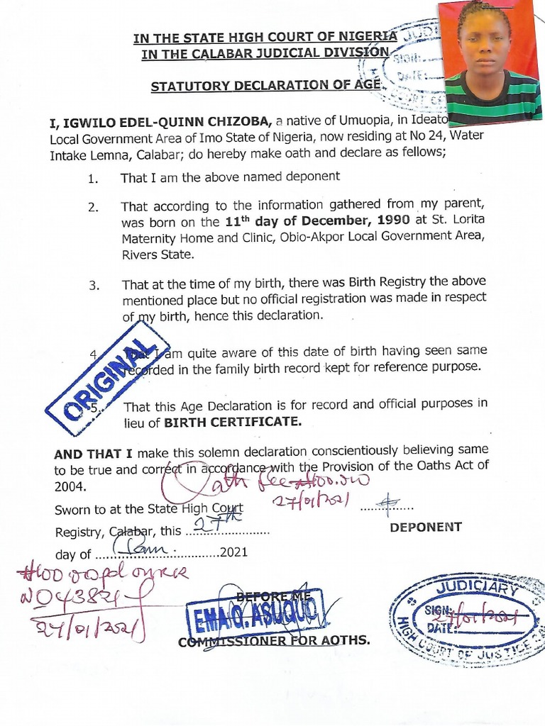 Declaration of Age | PDF