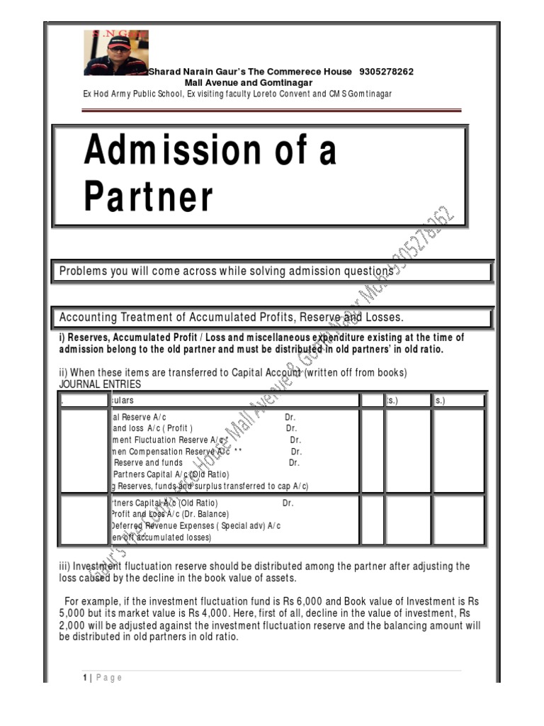 Partnership Admission | PDF | Goodwill (Accounting) | Odds