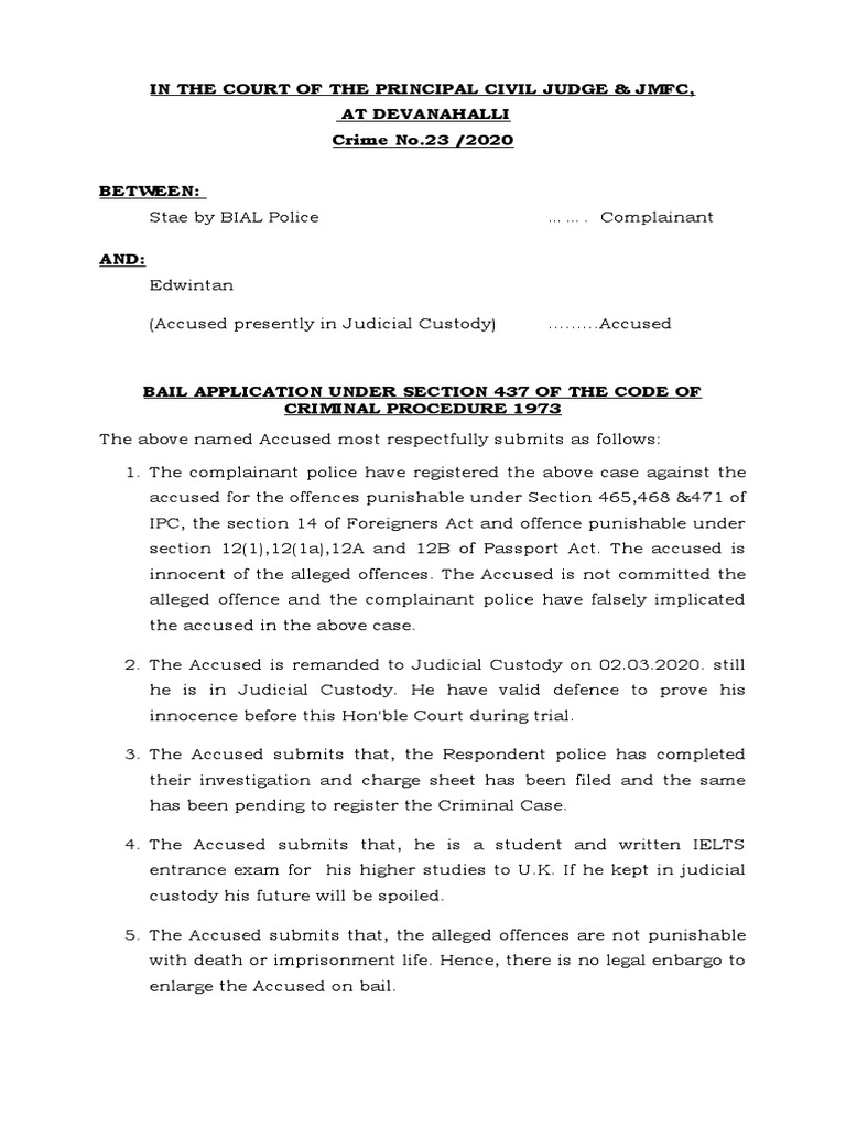 437 of CRPC | PDF | Bail | Crime & Violence