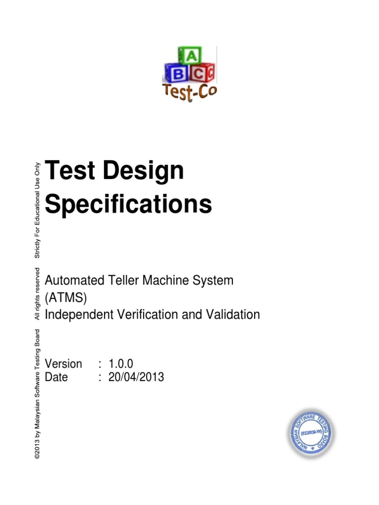 TAB 6 ATMS Test Design Specification Set A v1.0.0 PDF | PDF | Personal ...