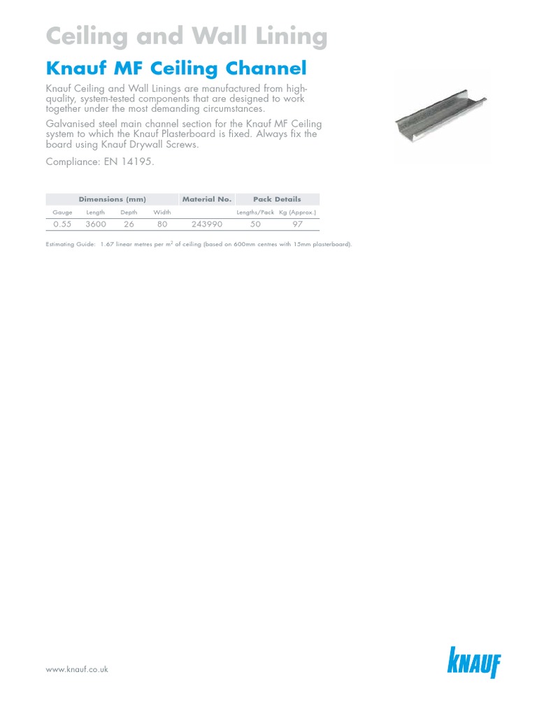 Knauf MF Ceiling Channel Specs | PDF