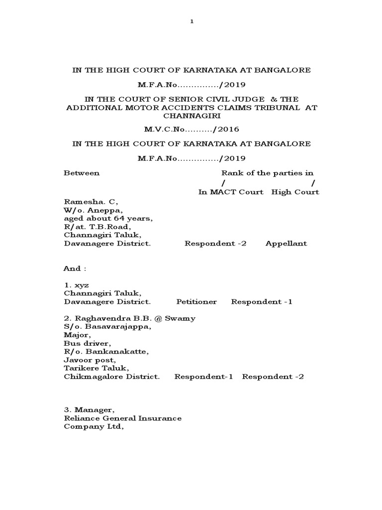 MFA Appeal Against MACT Award | PDF | Tribunal | Appeal