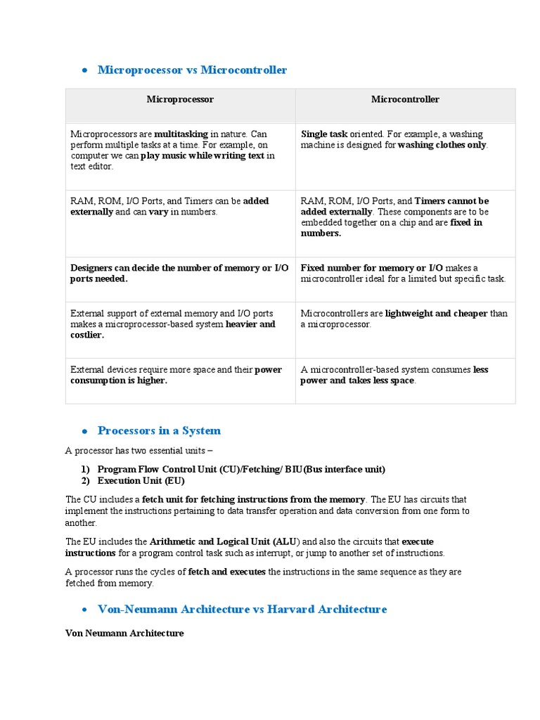Microprocessor Vs Microcontroller | PDF | Central Processing Unit ...