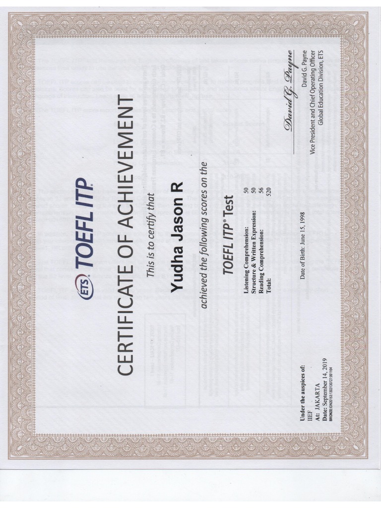 TOEFL Certificate | PDF