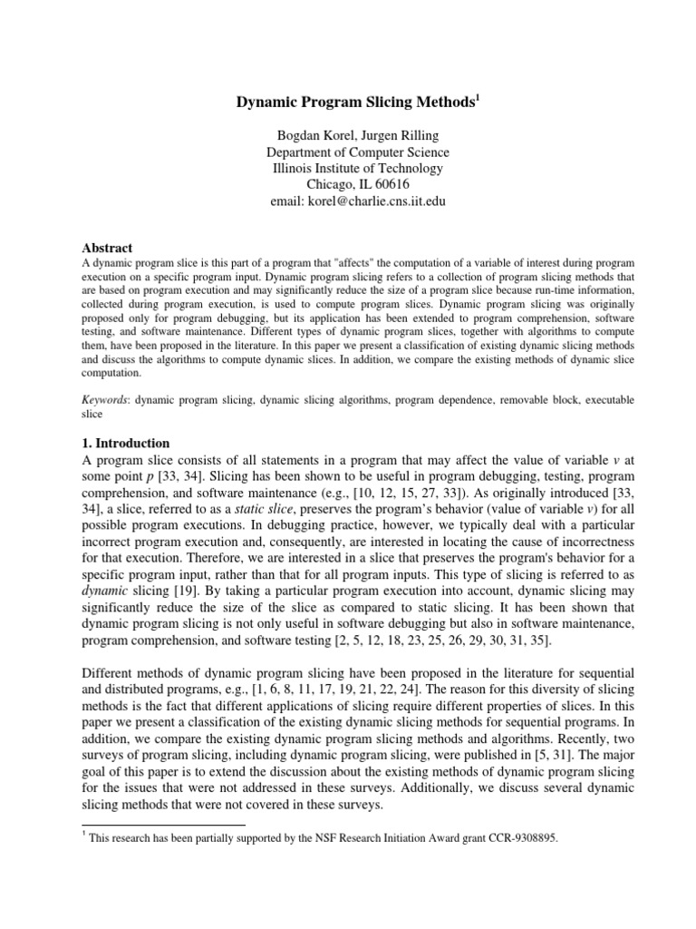 Dynamic Program Slicing Methods | PDF | Computer Program | Programming