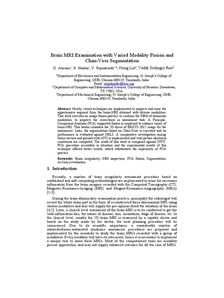 Brain MRI Examination With Varied Modality Fusion and Chan-Vese Segmentation | PDF | Magnetic ...