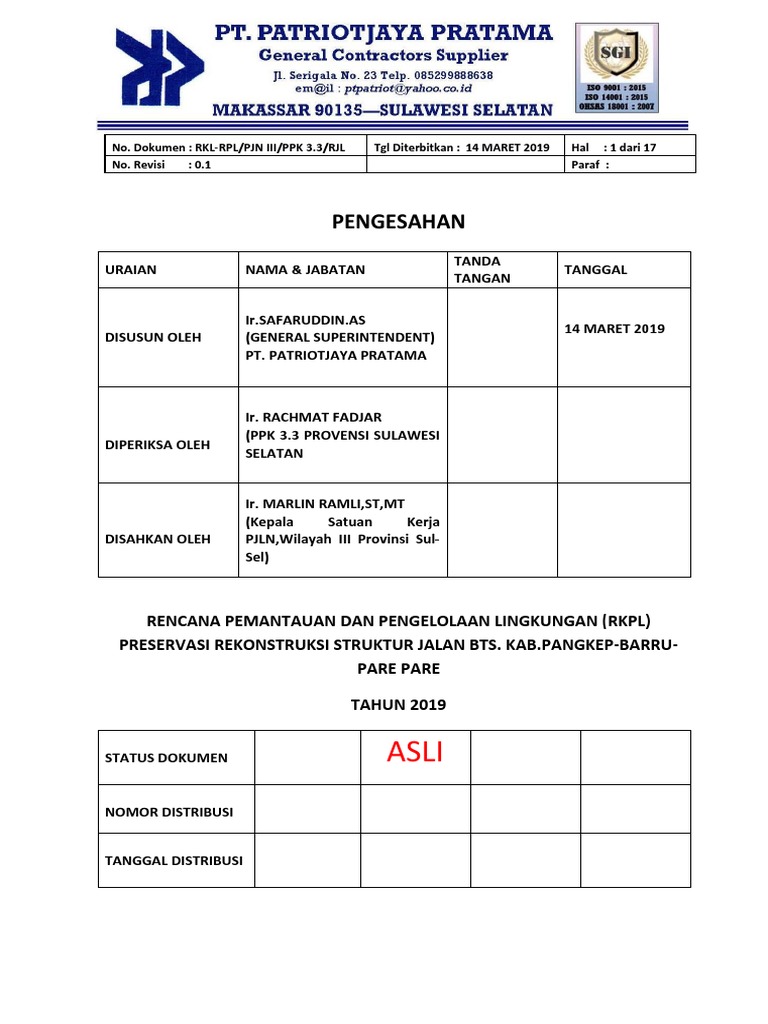 Laporan RKL & RPL Pangkep - Barru - Pare 2019 - Rev.14 Maret | PDF